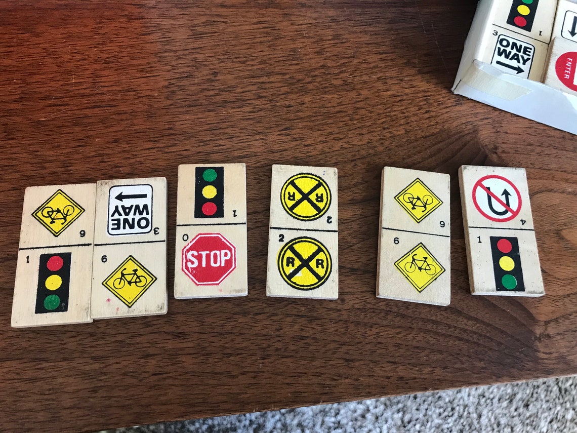 Vintage Vintage Wooden Traffic Dominoes Street Sign Domino Set | Etsy