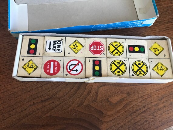Vintage Vintage Wooden Traffic Dominoes Street Sign Domino Set | Etsy