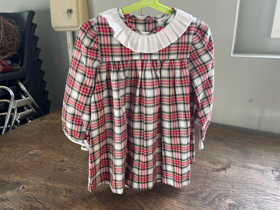 Vintage Retro Little Girls Red Plaid Tartan Christmas Ruffle Dress Size ...