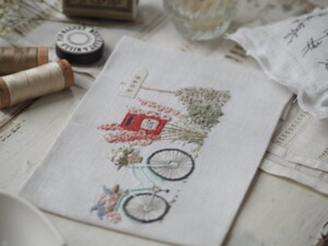 Bike With Flower Basket Embroidery Kit - Etsy