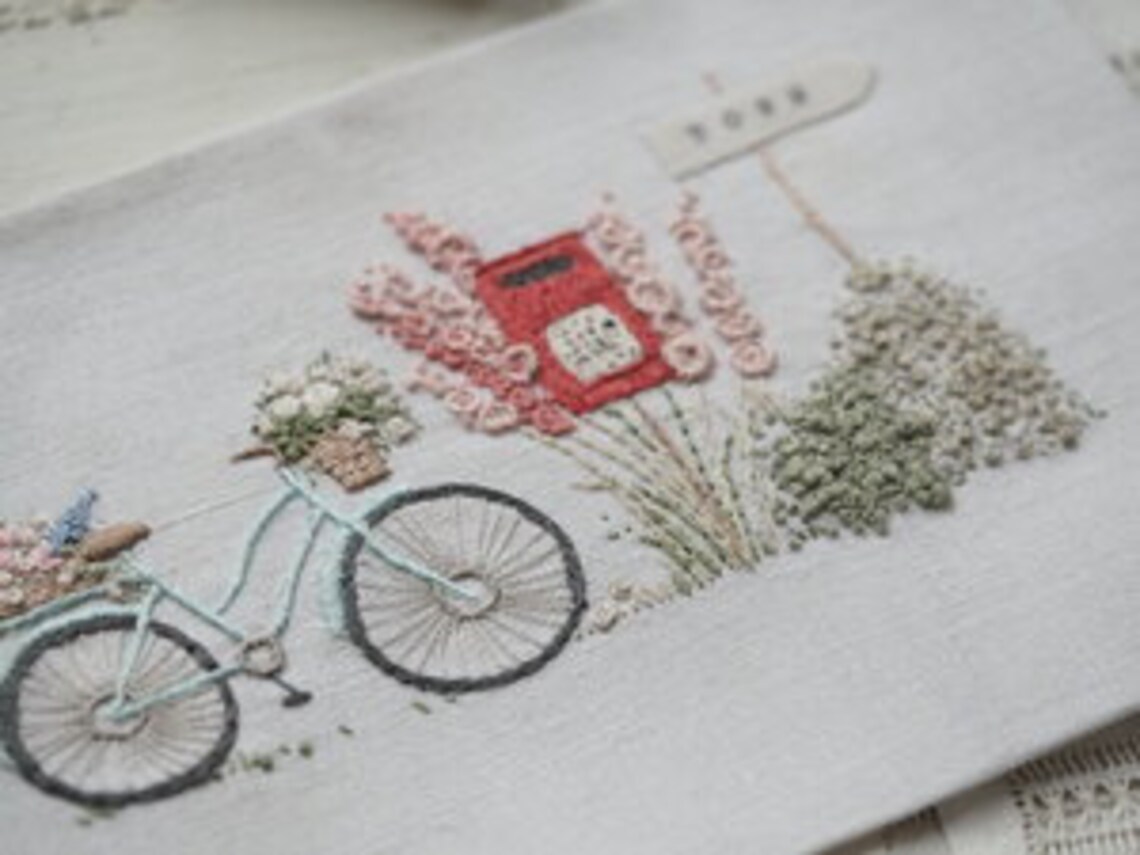 Bike With Flower Basket Embroidery Kit - Etsy
