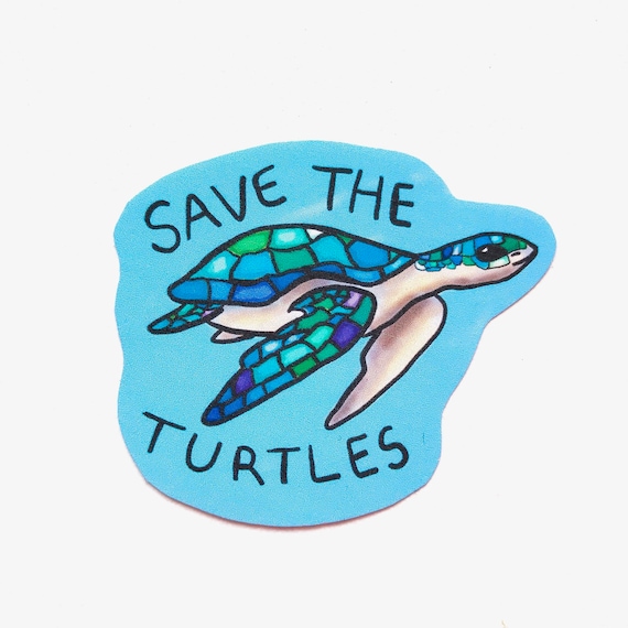 Save the turtles hand-drawn vinyl sticker illustration sea | Etsy