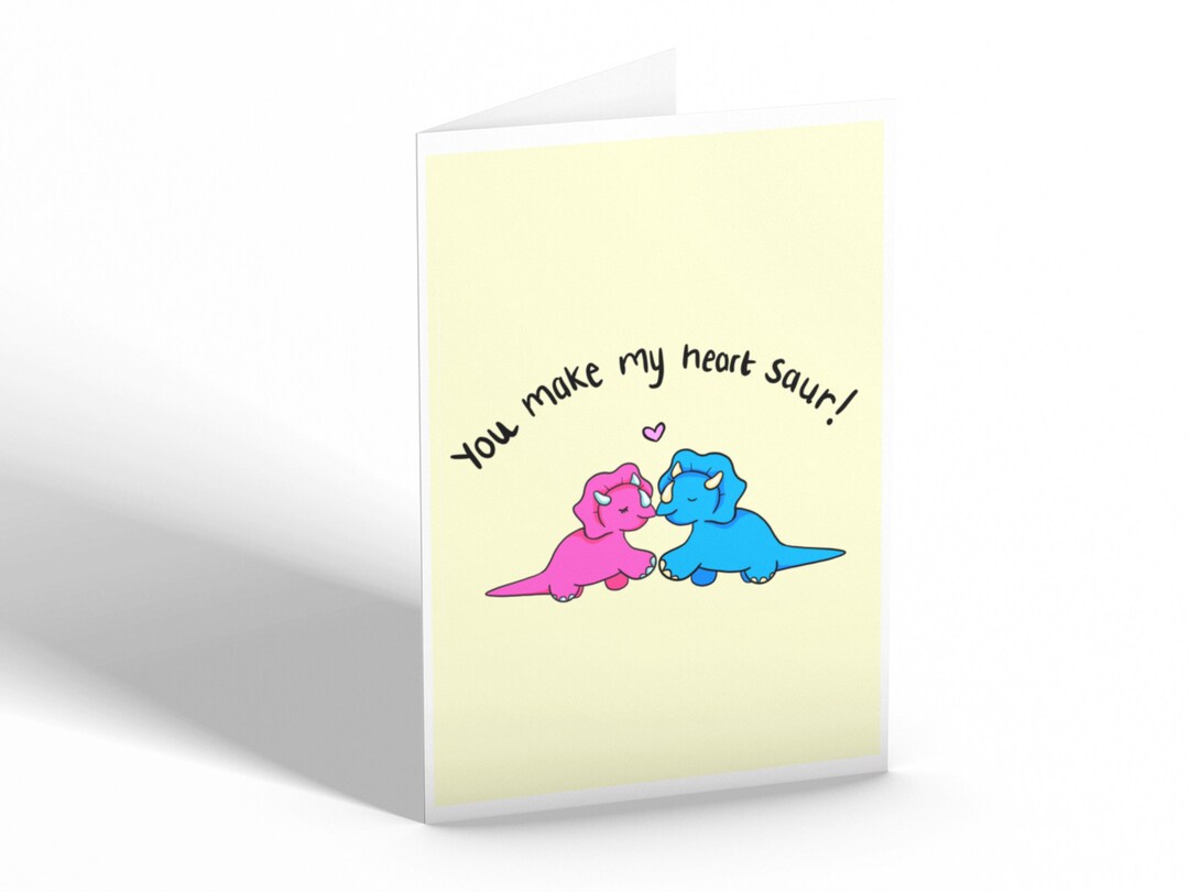 You Make My Heart Saur Handmade Valentines Card Kawaii Illustration ...