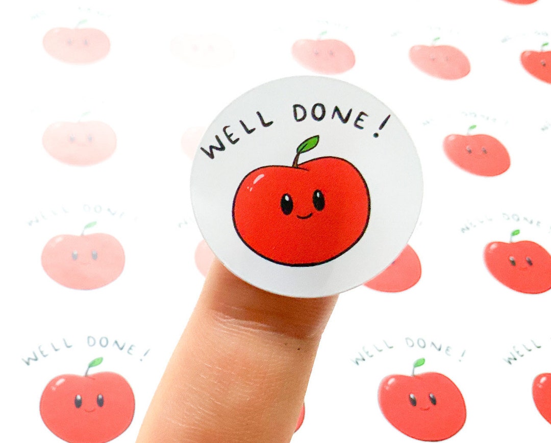 35 X Well Done Reward Stickers Cute Apple Teacher Sticker Sheet School ...