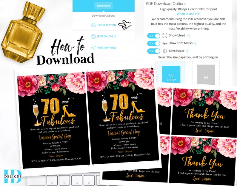 Editable 70th Birthday Invitation Floral Women Birthday Invite Women