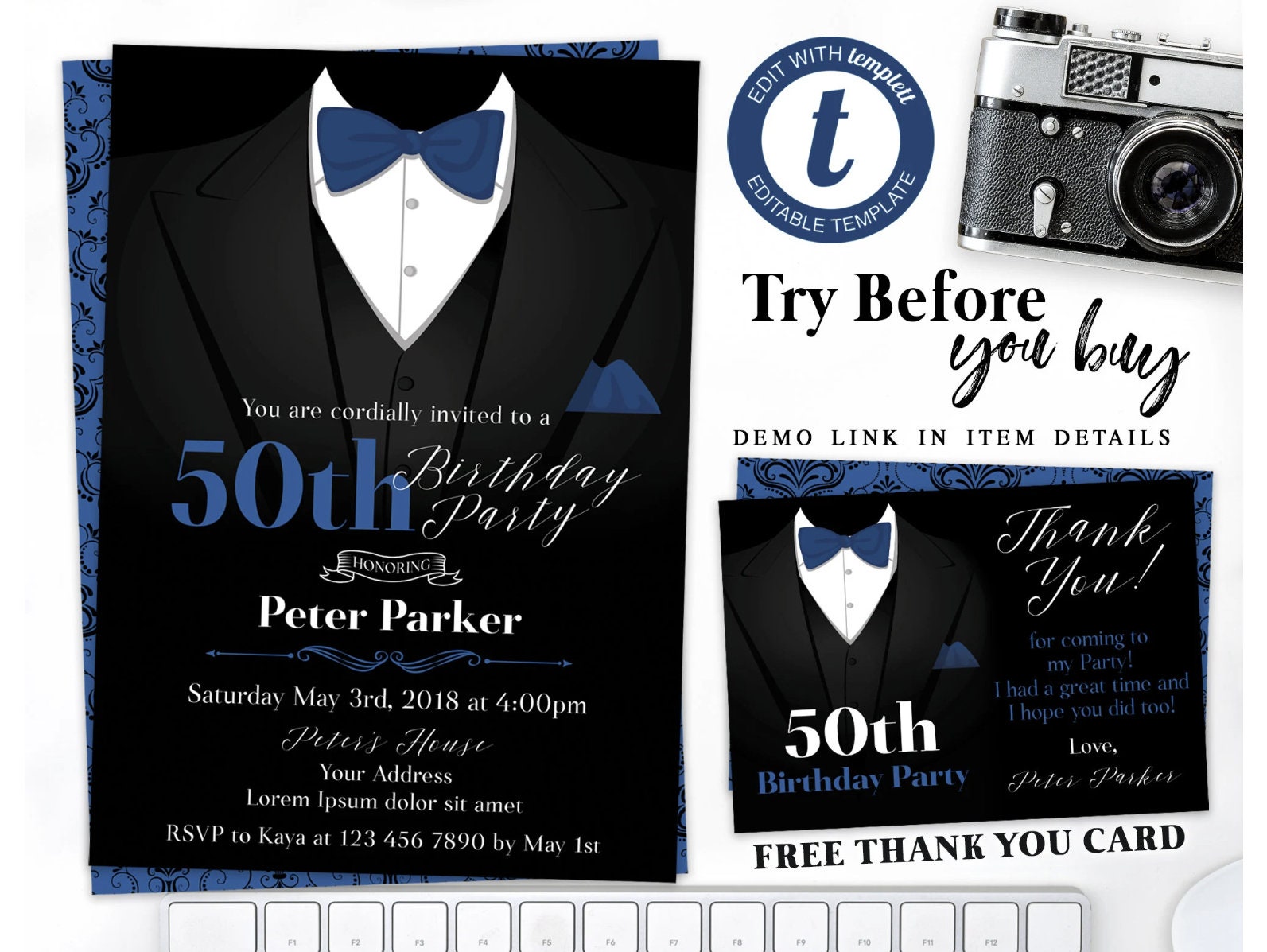 Tuxedo Classic Man Invitation, Tuxedo Jacket Bowtie Gentleman ...