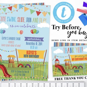 Playground Birthday Invitation EDITABLE, Park Birthday Party Invitation ...