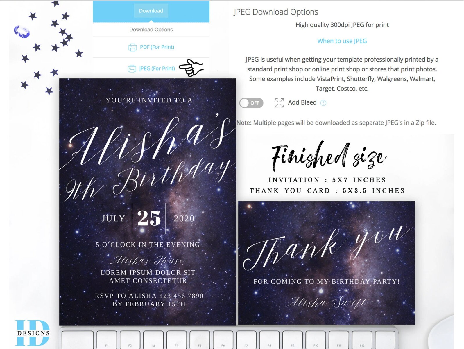 Galaxy Stars Printable Birthday Invitation, Out of This World Party ...