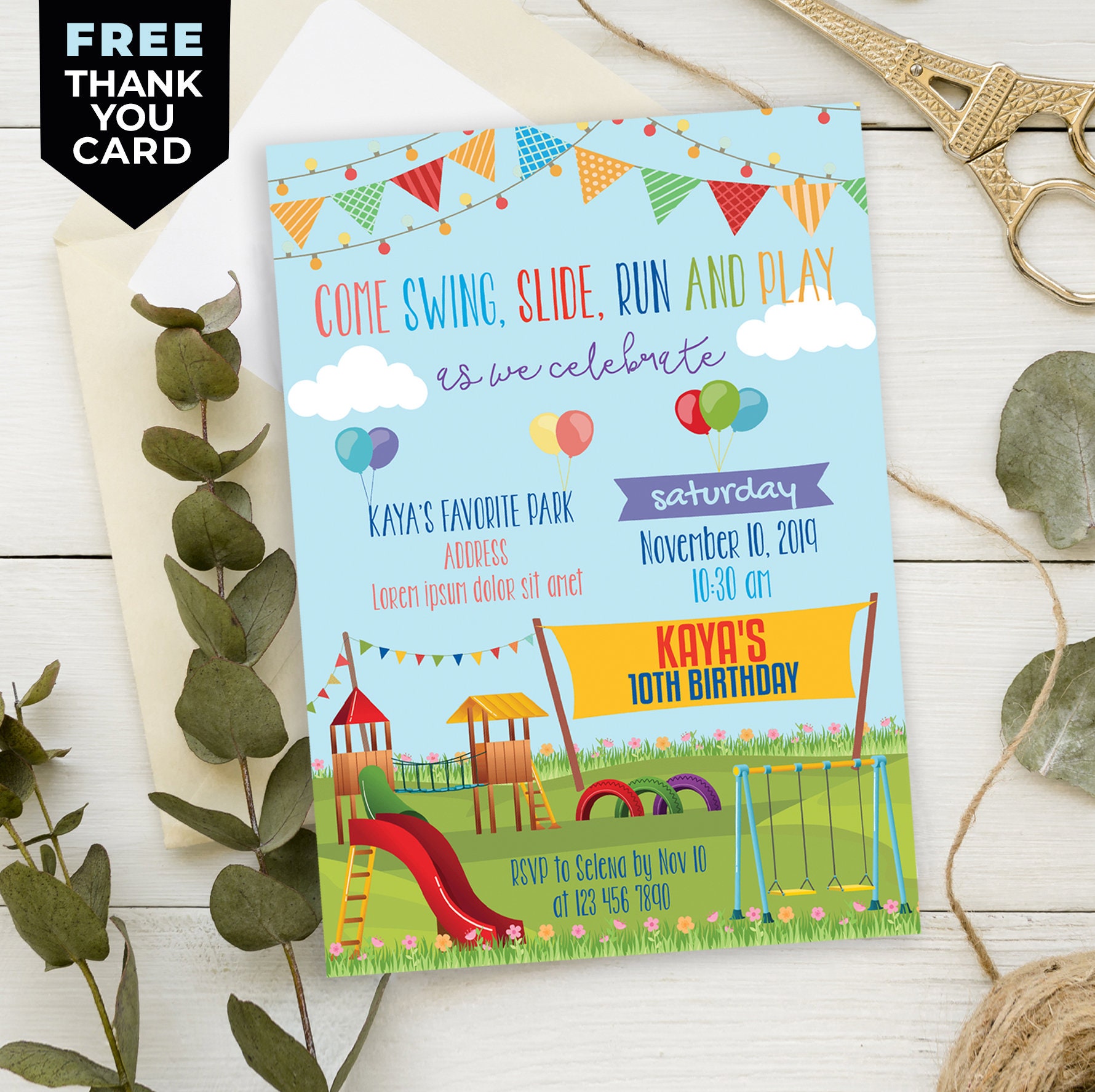 Playground Birthday Invitation EDITABLE, Park Birthday Party Invitation ...