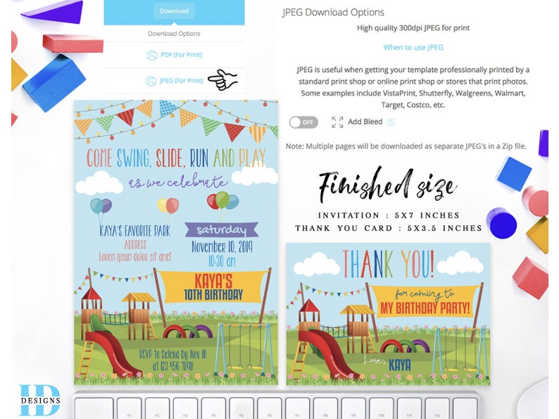 Playground Birthday Invitation EDITABLE, Park Birthday Party Invitation ...