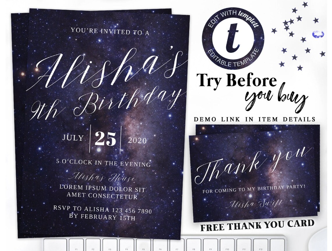 Galaxy Stars Printable Birthday Invitation, Out of This World Party ...