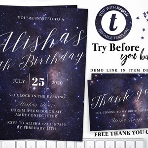 Galaxy Stars Printable Birthday Invitation, Out of This World Party ...