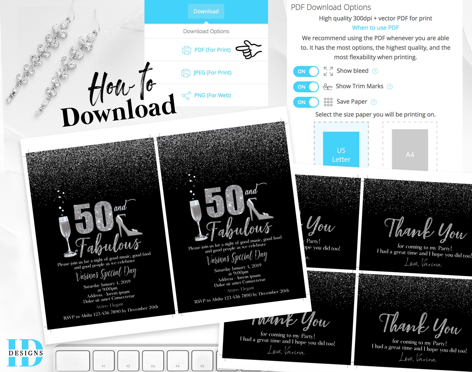50 and Fabulous Women Birthday Invitation Elegant 50th - Etsy
