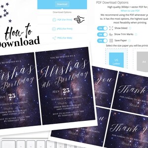 Galaxy Stars Printable Birthday Invitation, Out of This World Party ...