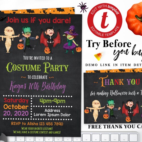 Halloween Birthday Invitation Costume Party Boy Invite Theme - Etsy