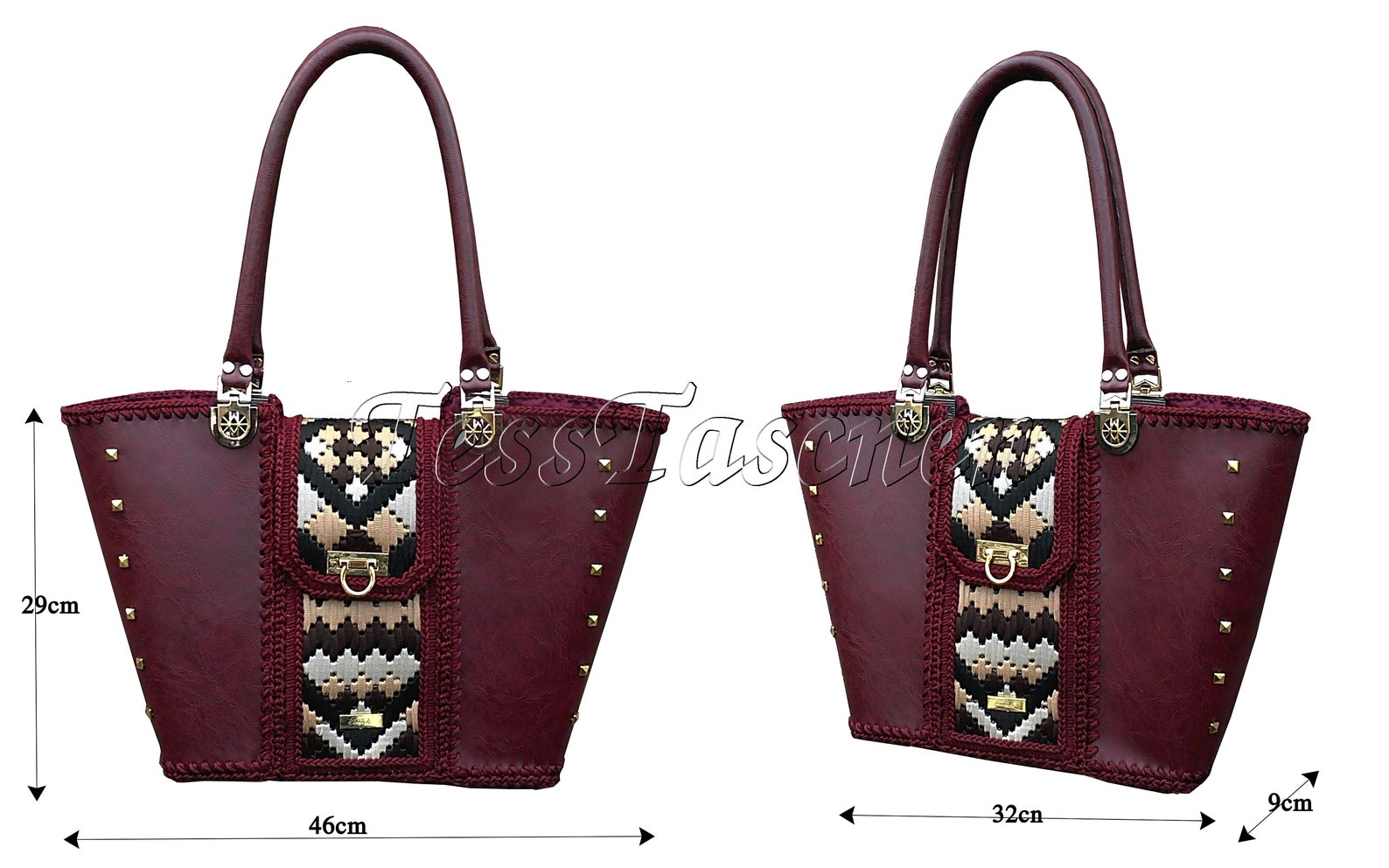 Women's Large Wine Red Leather Shoulder Bag With - Etsy