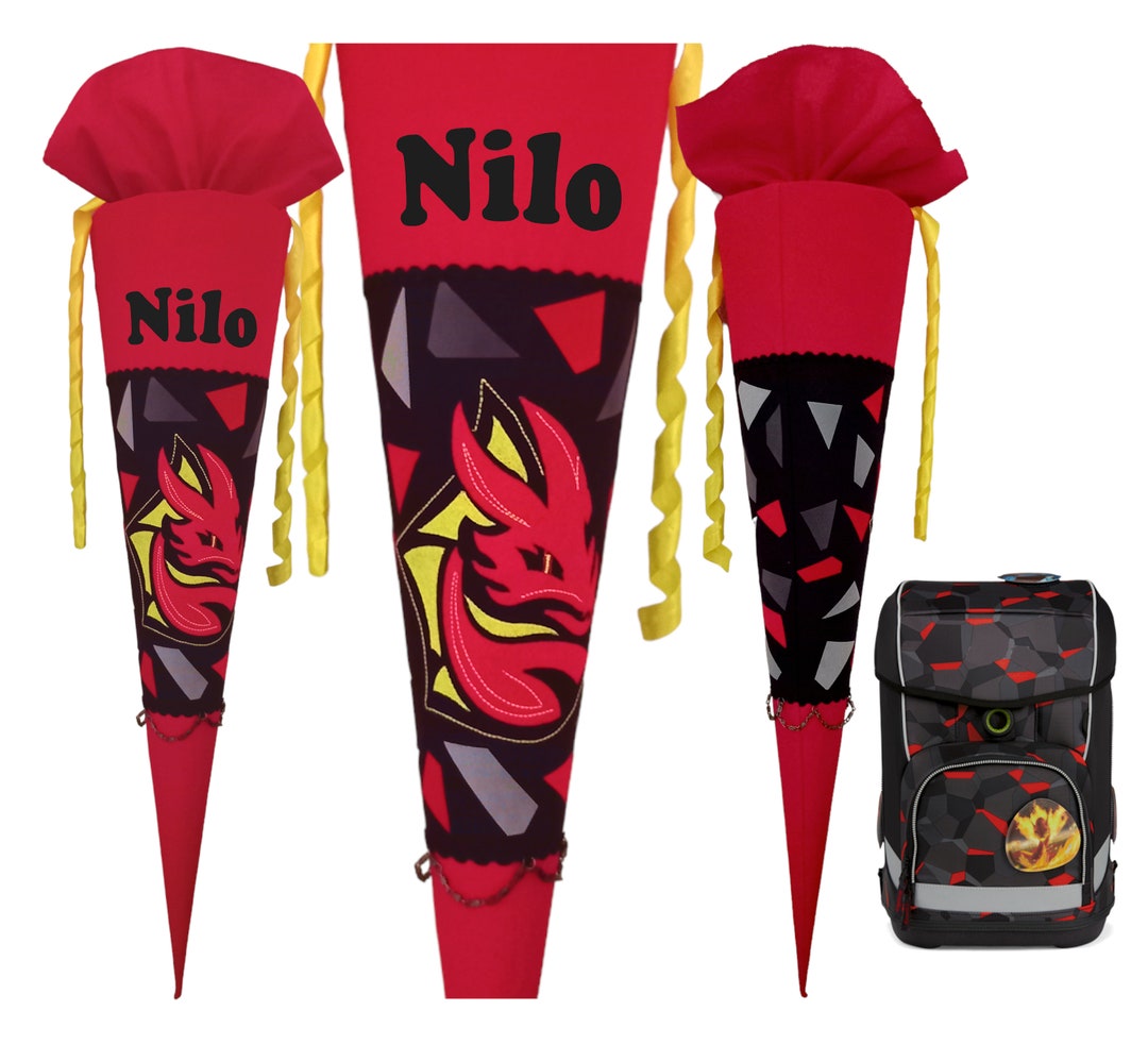 School Cone Matching the Ergobag Taekbärdo, Red Dragon, for Boys, Sewn Fabric Sugar Cone, Custom ...