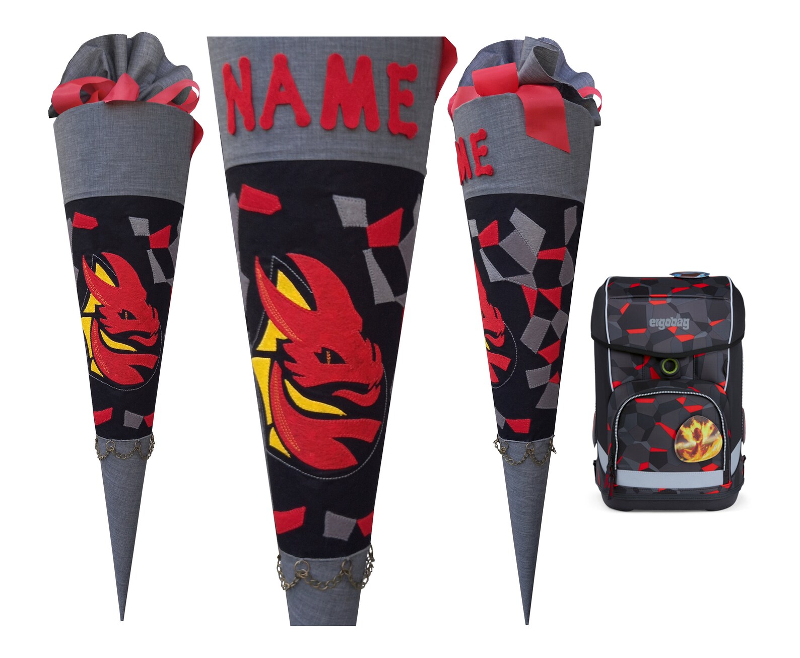 School Bag Match Ergobag Taekbärdo, Red Dragon, Custom, for Boys, Sewn ...