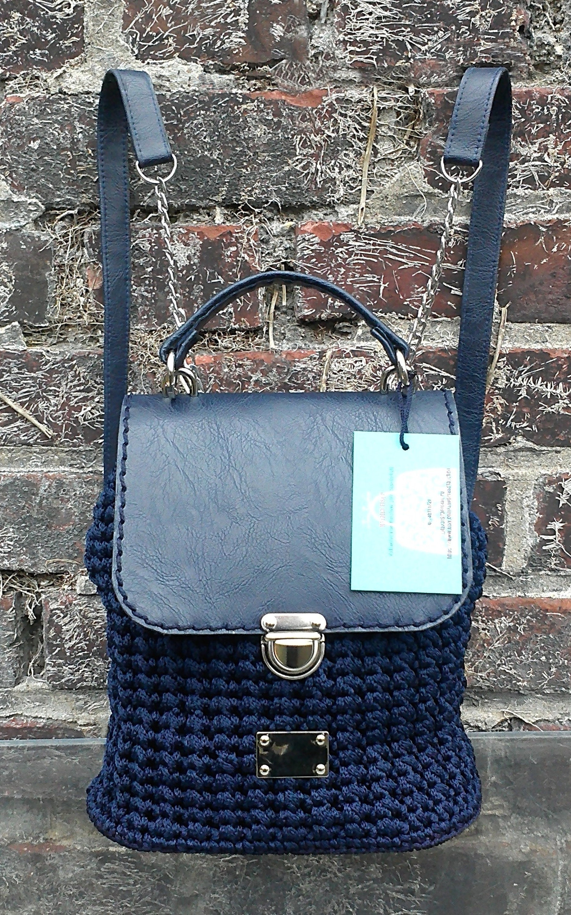 Dark Blue Mini Backpack With Chain.women's Bag With | Etsy
