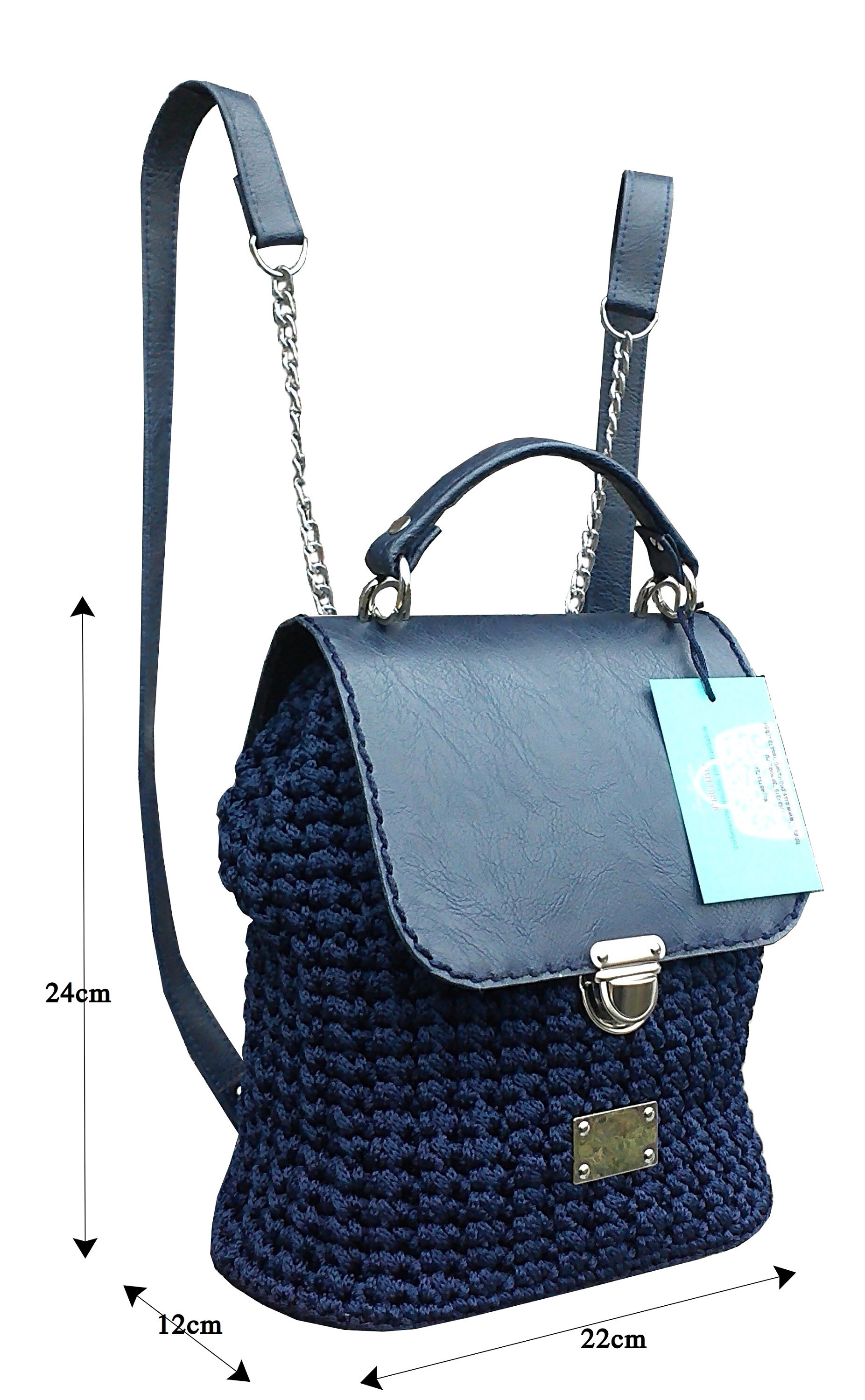 Dark Blue Mini Backpack With Chain.women's Bag With | Etsy