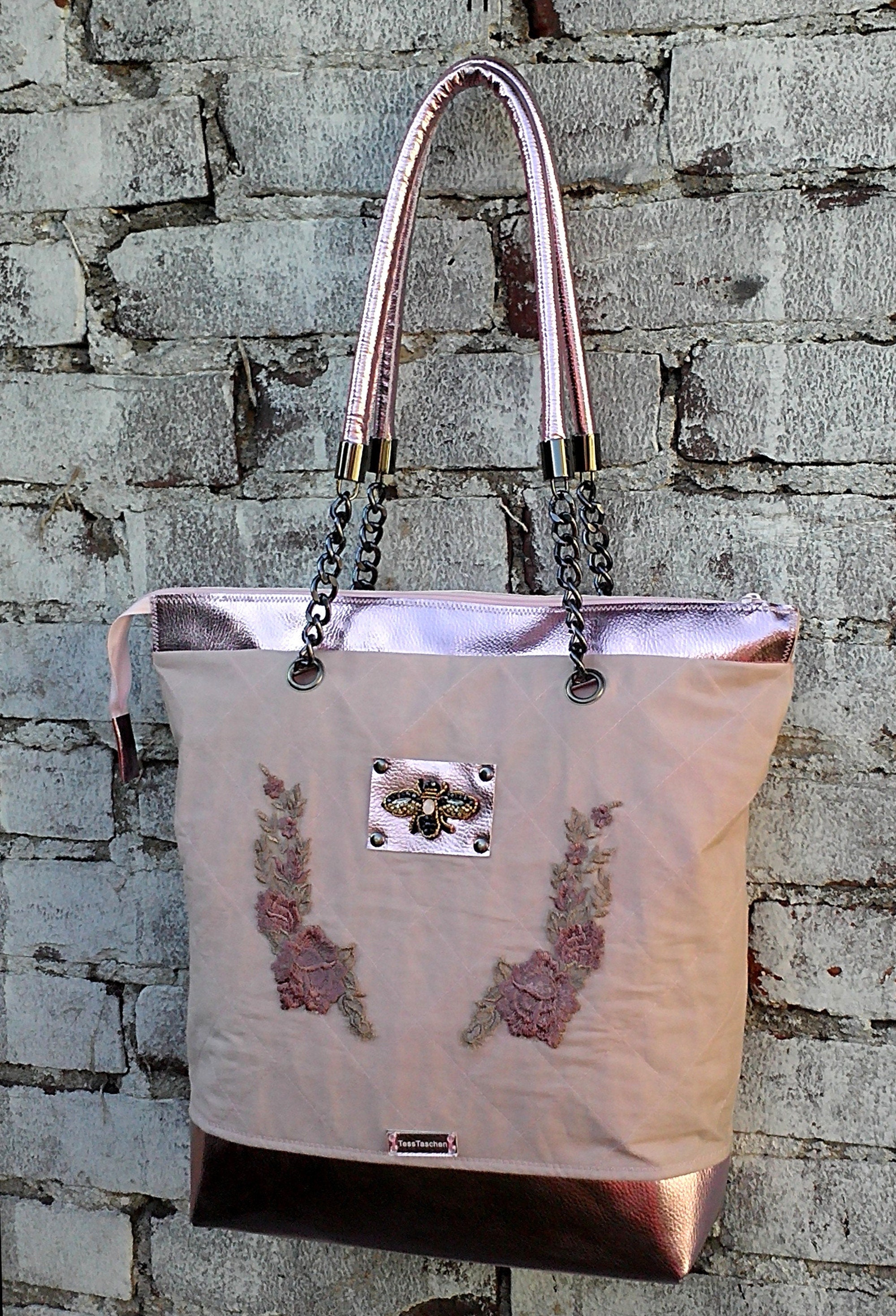 Large pink tote bag/Quilted bag/Canvas Tote/Waterproof bag/Designer bag ...
