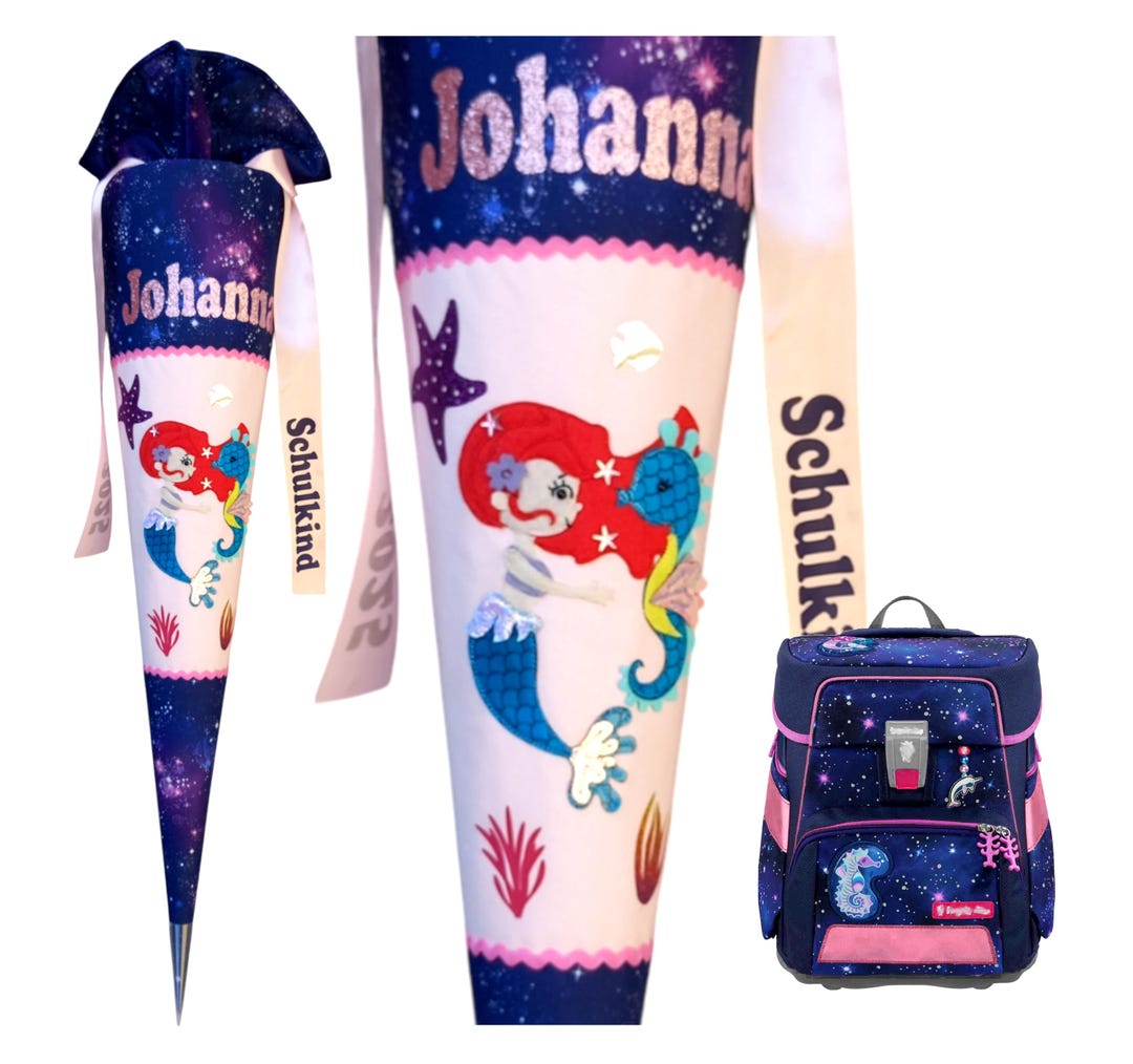 School Cone Mermaid With Name Made of Fabric Personalized School Cone ...