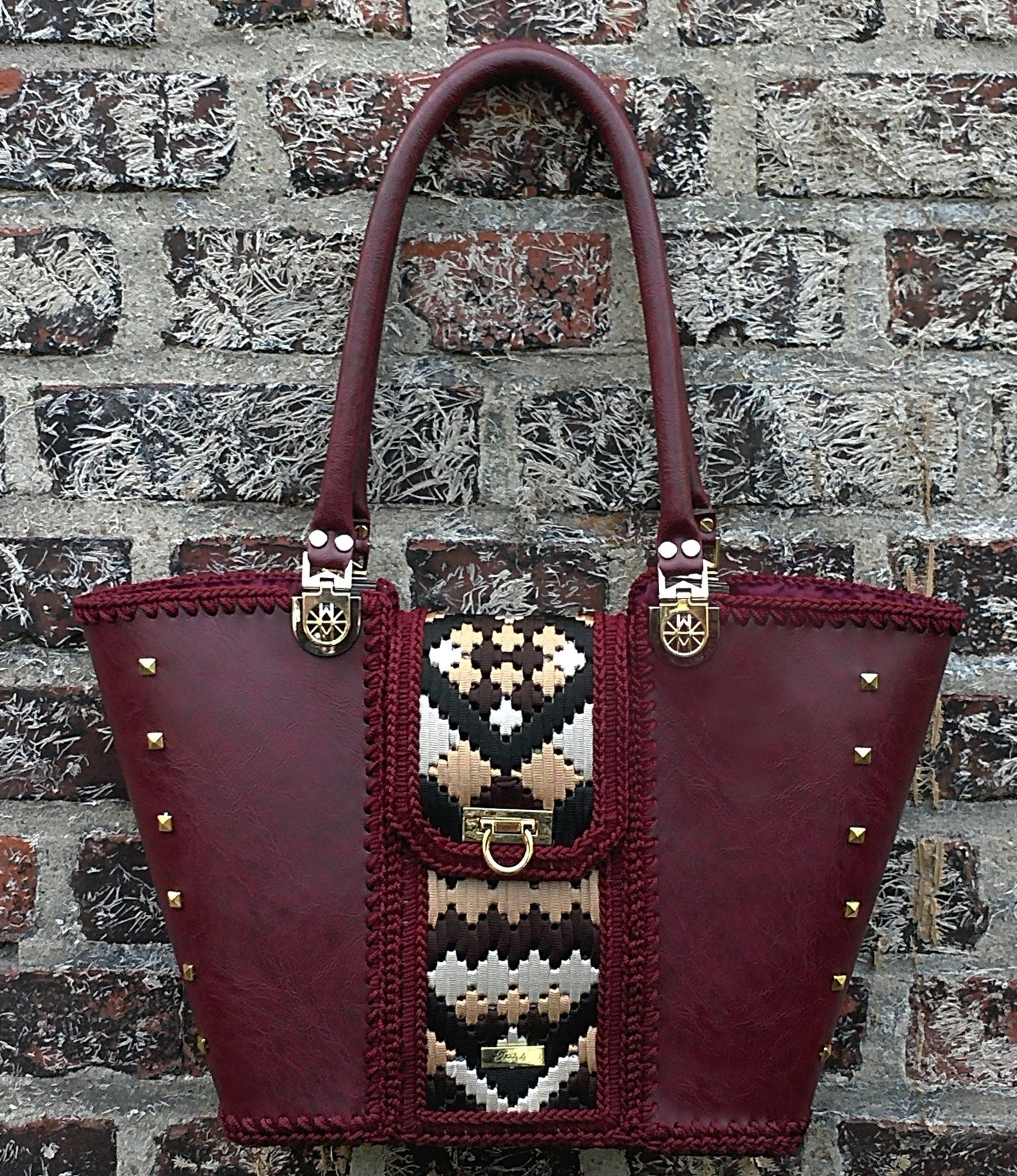 Women's Large Wine Red Leather Shoulder Bag With | Etsy