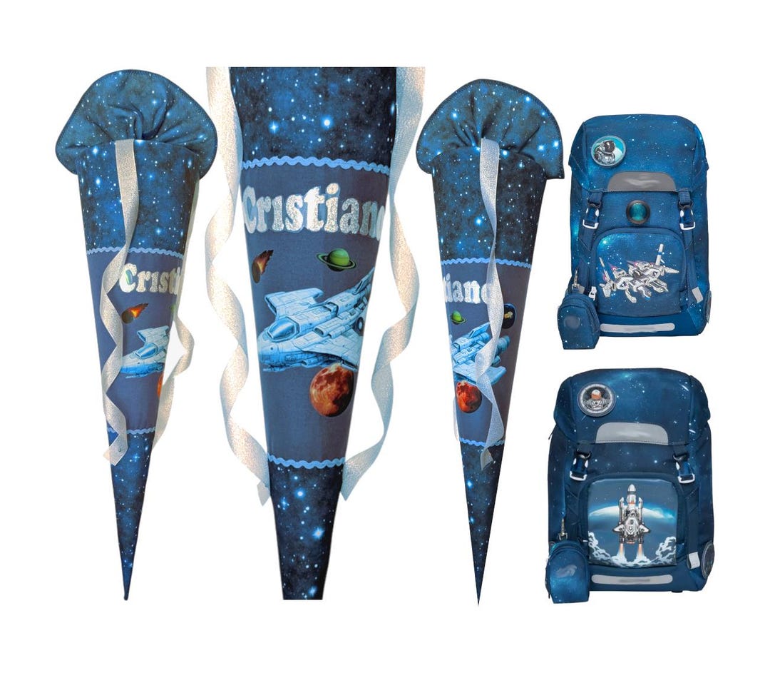 Spaceship School Cone 2025 – Fabric School Cone With Name & Glitter ...