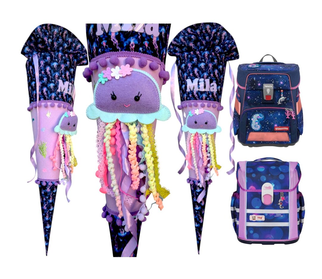 School Cone Medusa - Jellyfish - 3D - Candy Cone Girls Purple ...