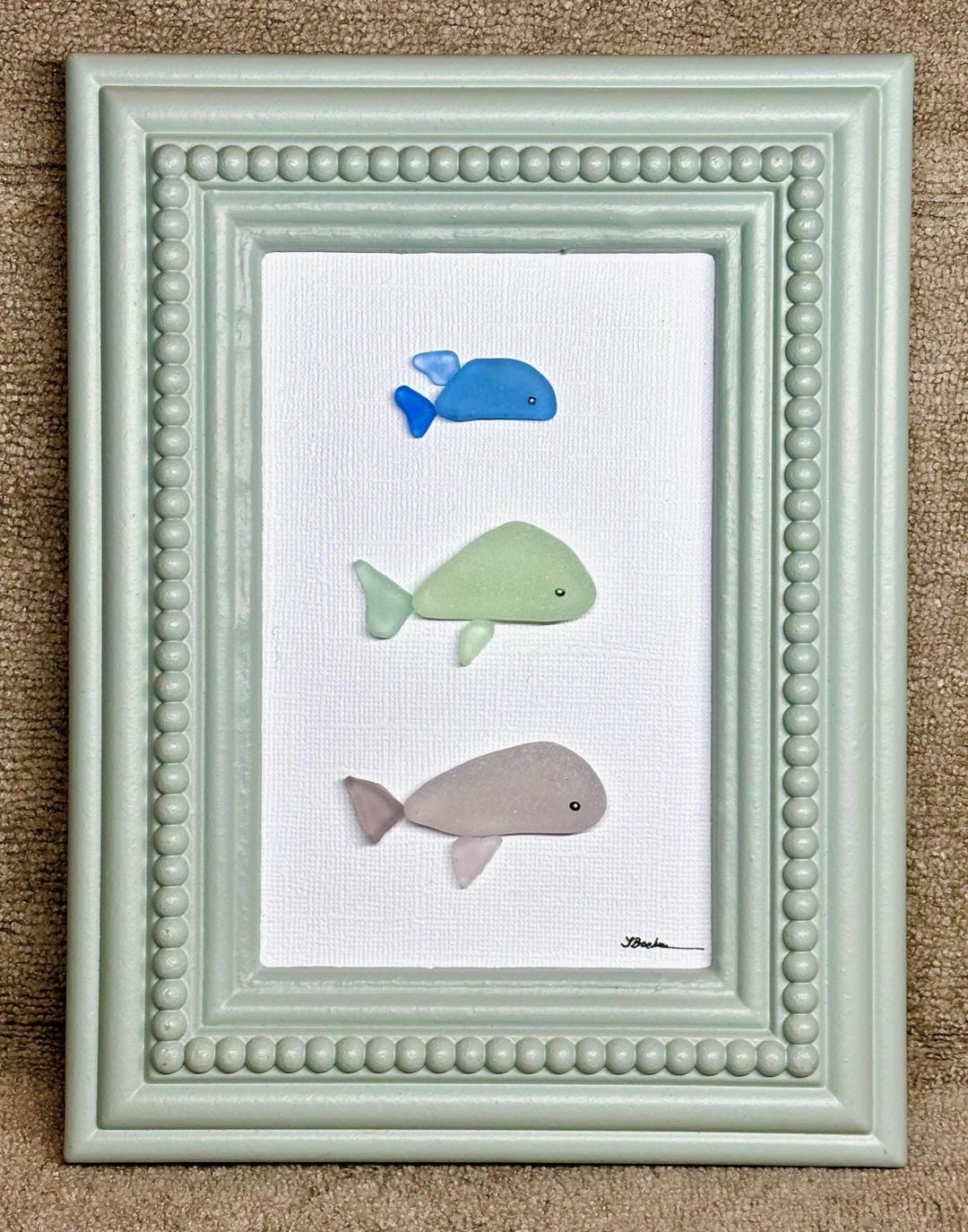 Sea Glass Whales, Genuine Sea Beach Glass Framed Art Picture, Pastel ...