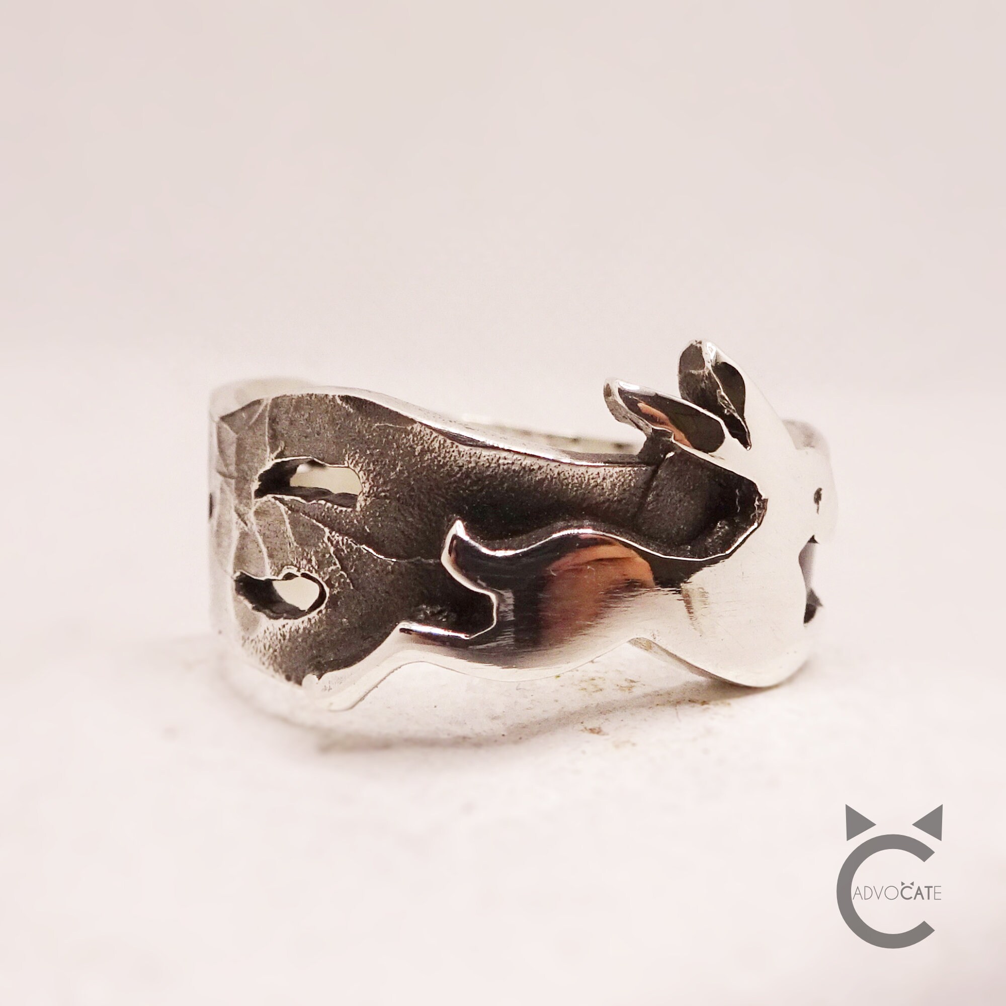 Rabbit Ring, Running Rabbit Ring, Silver Rabbit Ring, Running Hare ...
