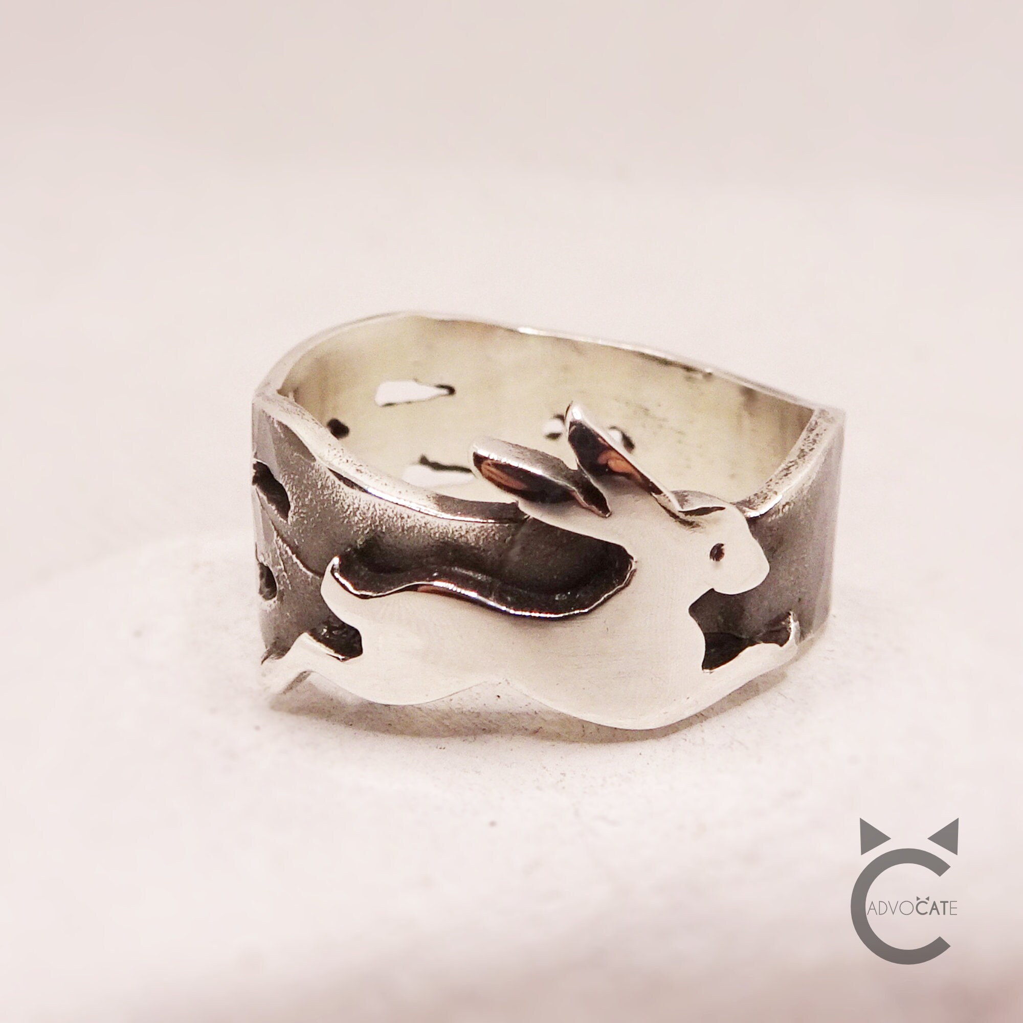 Rabbit Ring, Running Rabbit Ring, Silver Rabbit Ring, Running Hare ...
