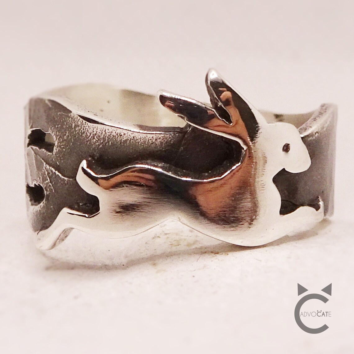 Rabbit Ring, Running Rabbit Ring, Silver Rabbit Ring, Running Hare ...