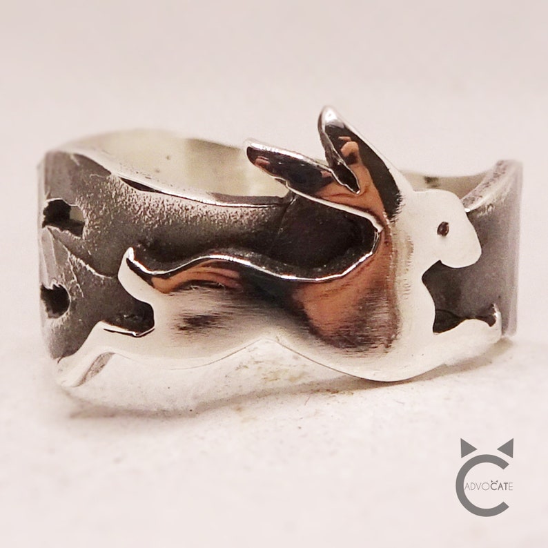 Rabbit Ring, Running Rabbit Ring, Silver Rabbit Ring, Running Hare ...