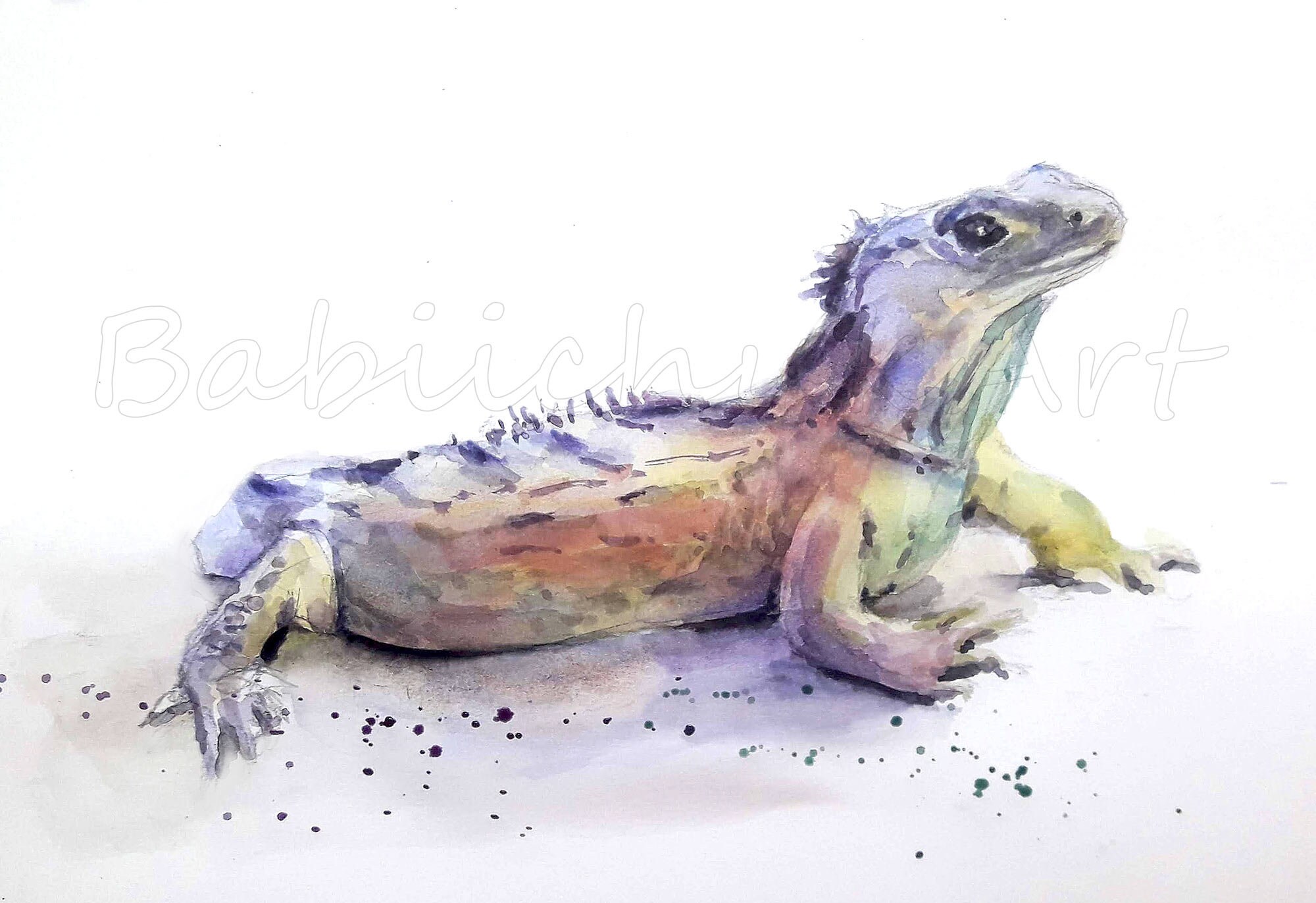 Watercolor Rainbow Lizard Card. Greeting Printable Note Blank. - Etsy