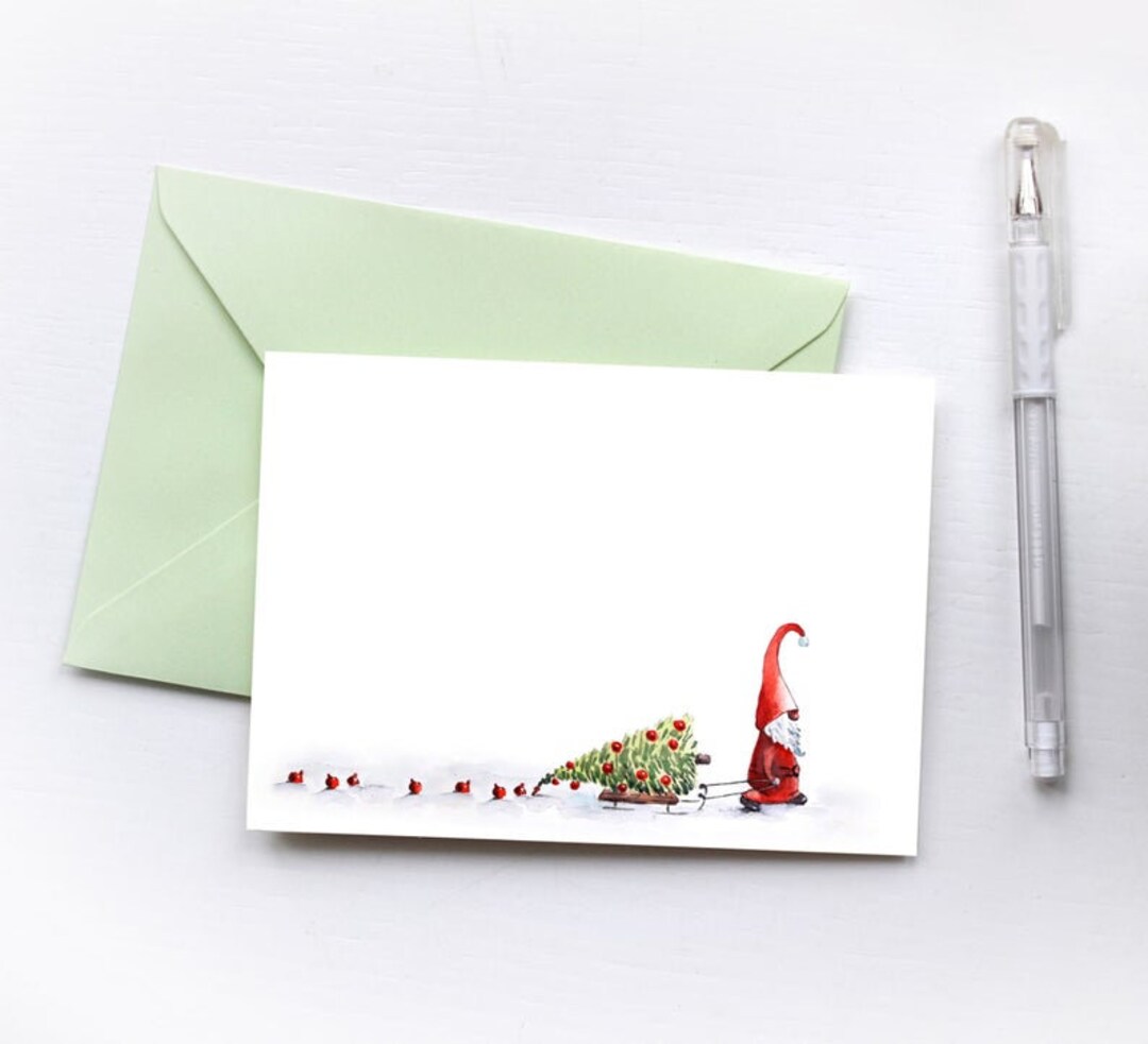 Gnome Christmas Hand Written Standard Postcard. Watercolor Note Card - Etsy