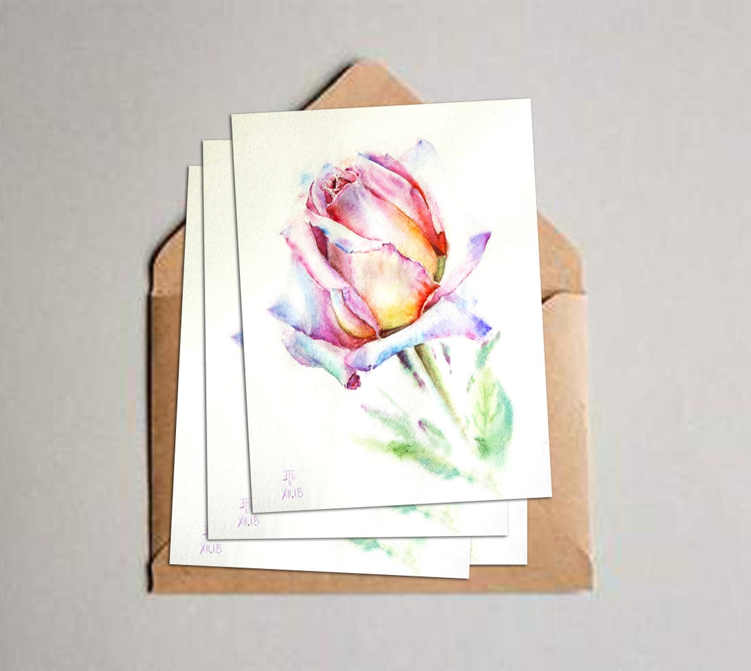 Rose Greeting Cards. Set Watercolor Rose Postcards. - Etsy
