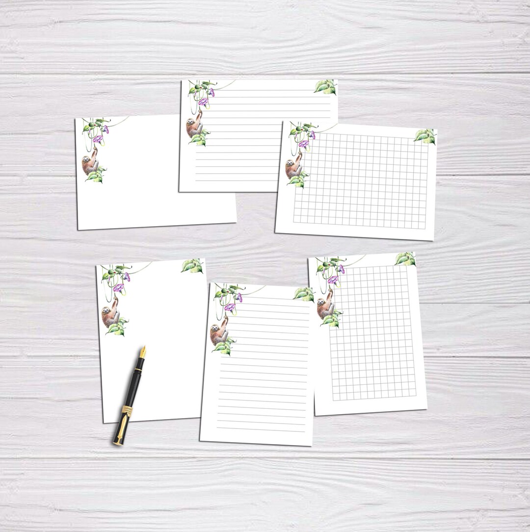 Sloth Printable Stationery Note Card. Sloth Watercolor Stationary Set ...