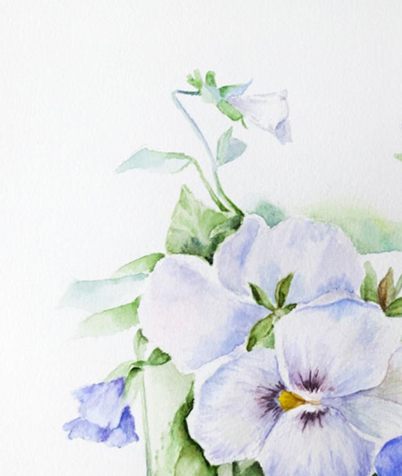 Watercolor Panises Flowers Card. Blue Flowers Printable Note Blank ...