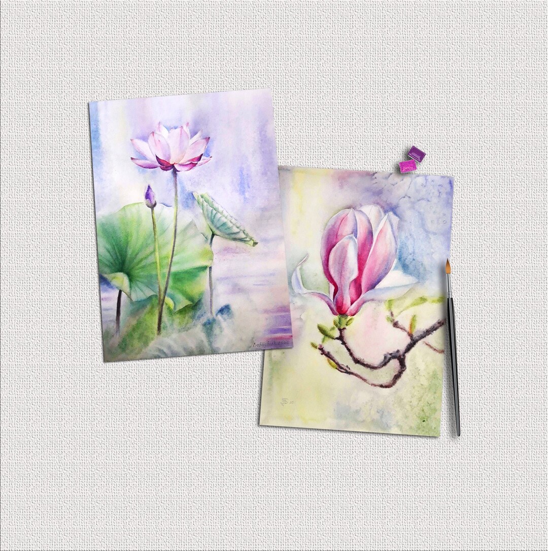 Set of 2 Original Paintings of Flowers. Diptych Wall Art - Etsy