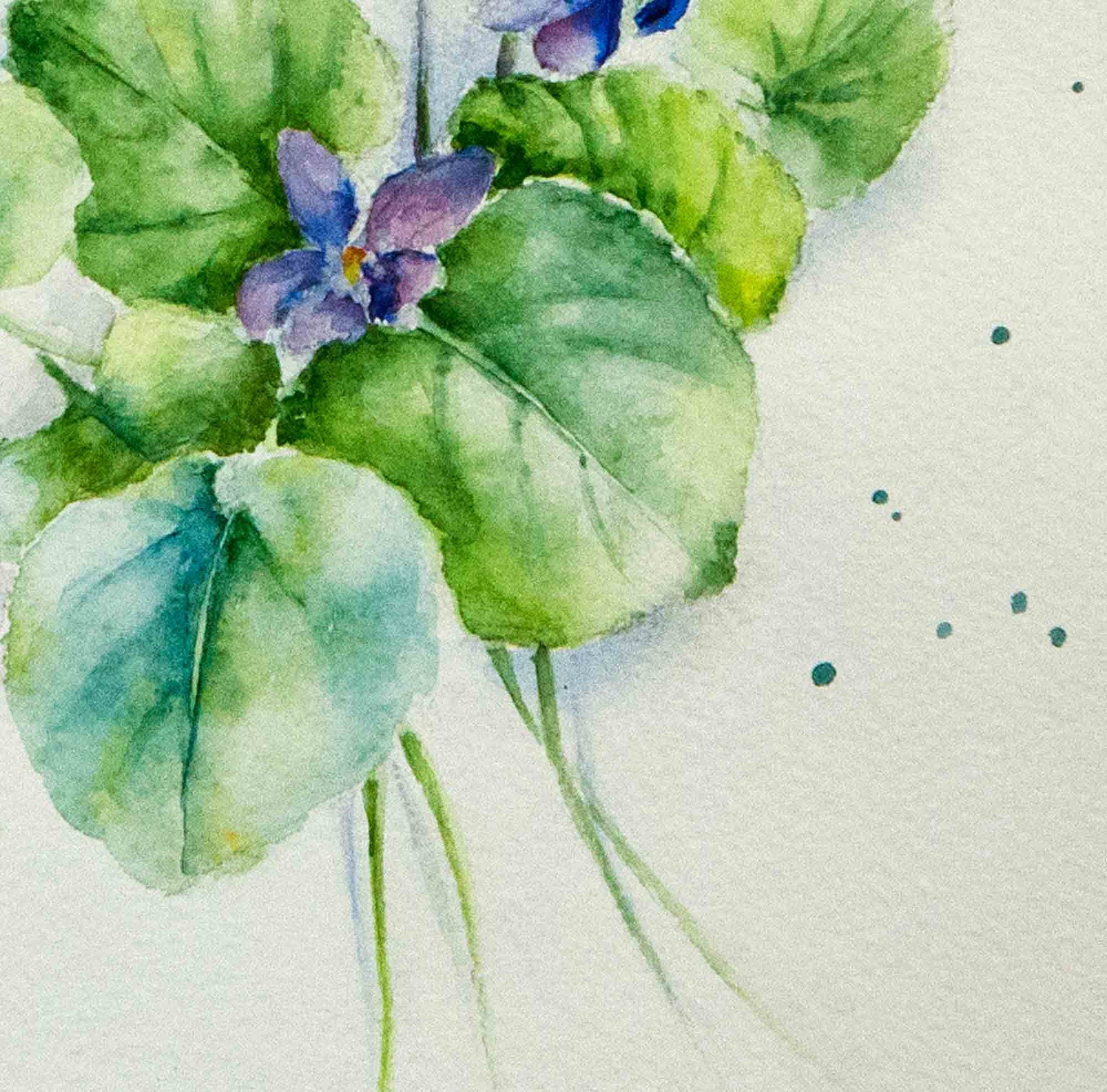 Watercolor Violet Flowers Card. Blue Flowers Note Blank. - Etsy
