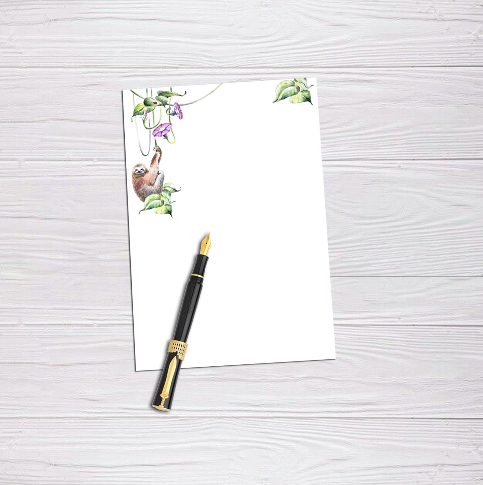 Sloth Printable Stationery Note Card. Sloth Watercolor Stationary Set ...