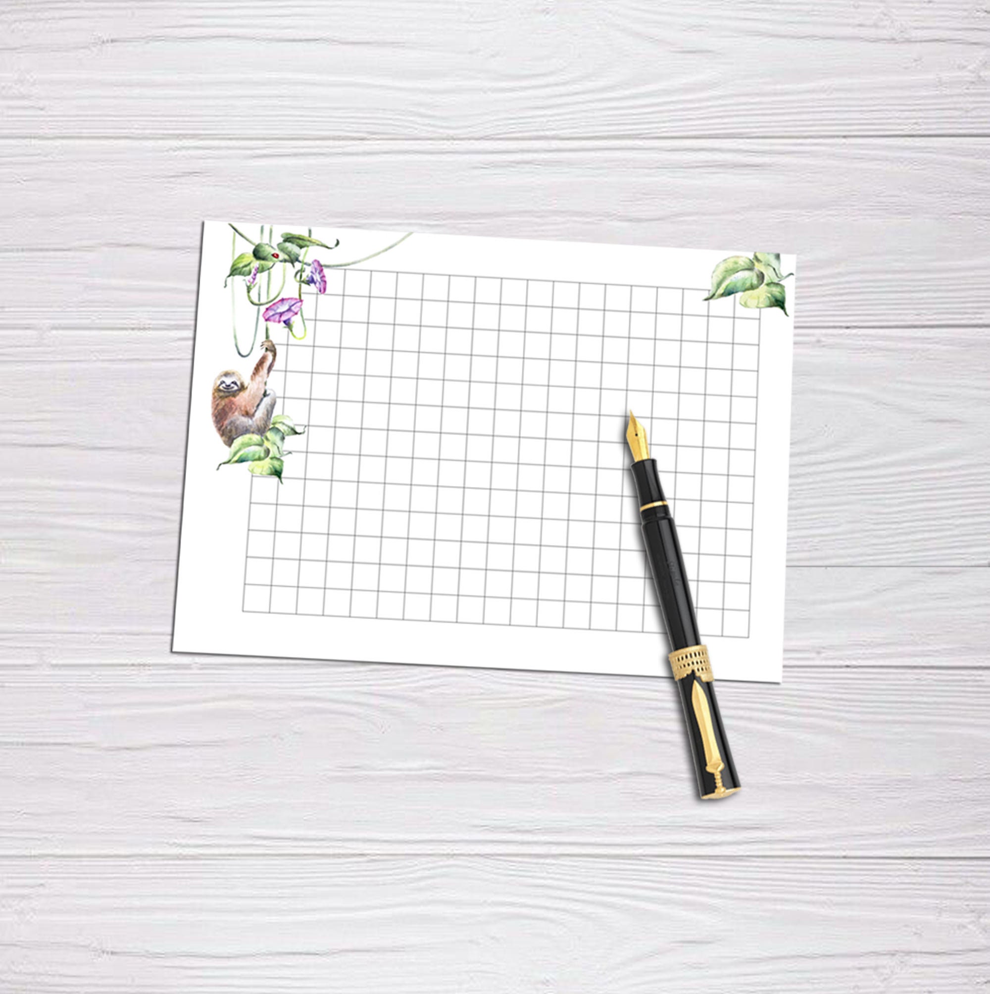 Sloth Printable Stationery Note Card. Sloth Watercolor Stationary Set ...