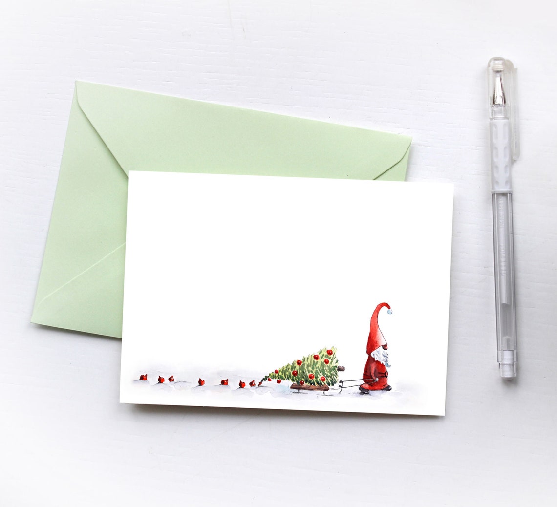 Gnome Christmas Printable Holiday Blank Card. Watercolor Gnome ...