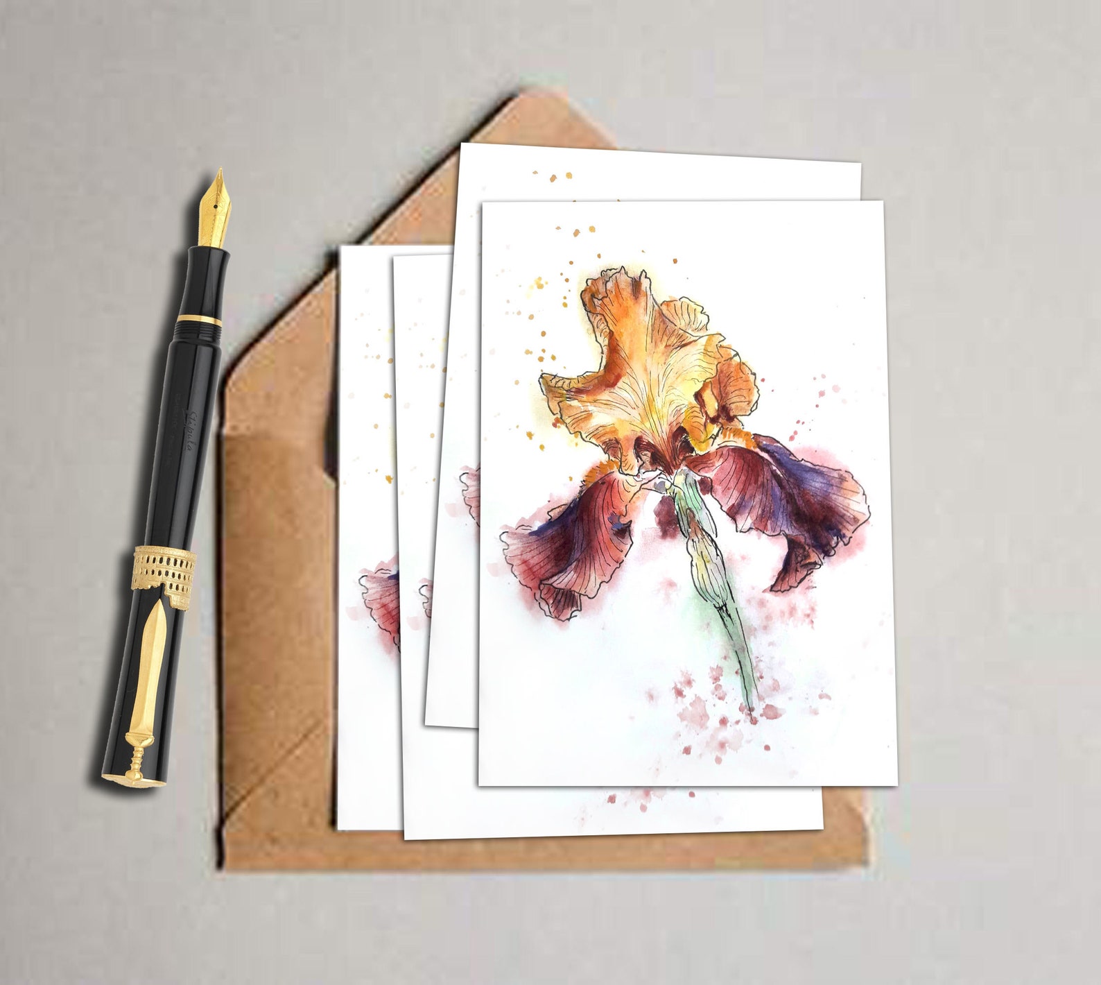 Watercolor Iris Flowers Printable Card. Iris Greeting Card - Etsy