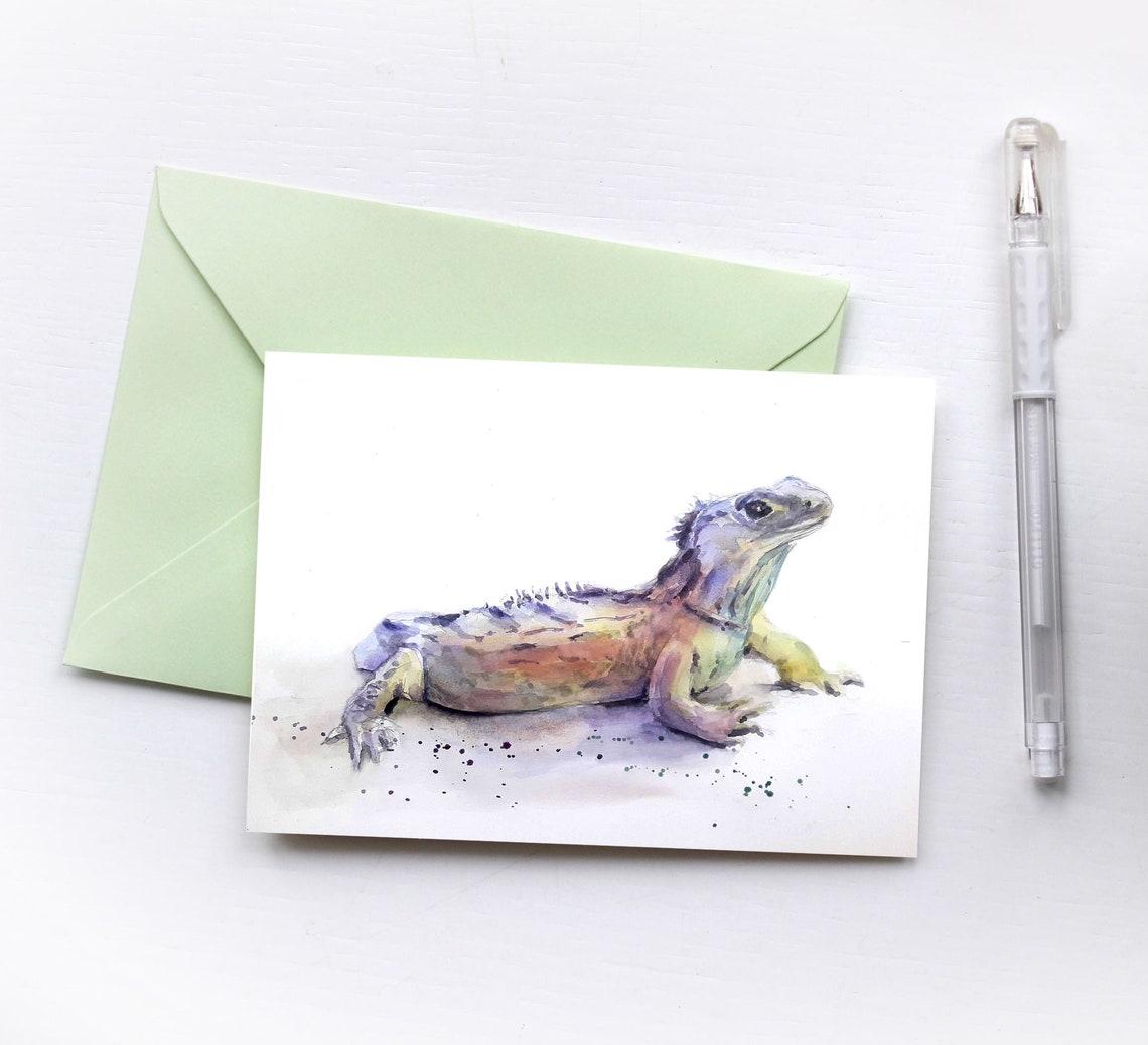 Watercolor Rainbow Lizard Card. Greeting Printable Note Blank. - Etsy