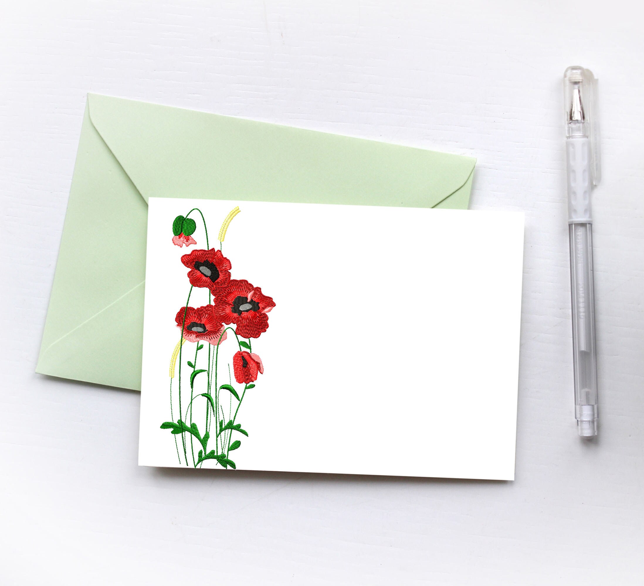 Poppies Printable Card. Red Flowers Note Blank. PNG, JPG Clipart - Etsy