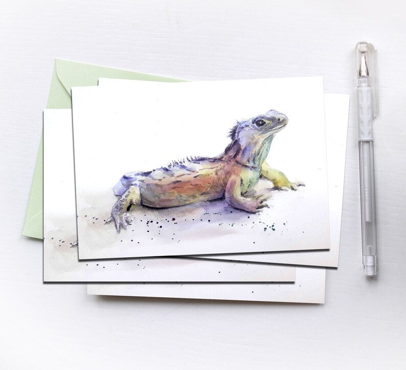 Watercolor Rainbow Lizard Card. Greeting Printable Note Blank. - Etsy