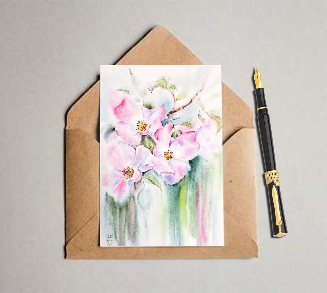 Printable Rose Flowers Card. Pink Flowers Note Blank. - Etsy