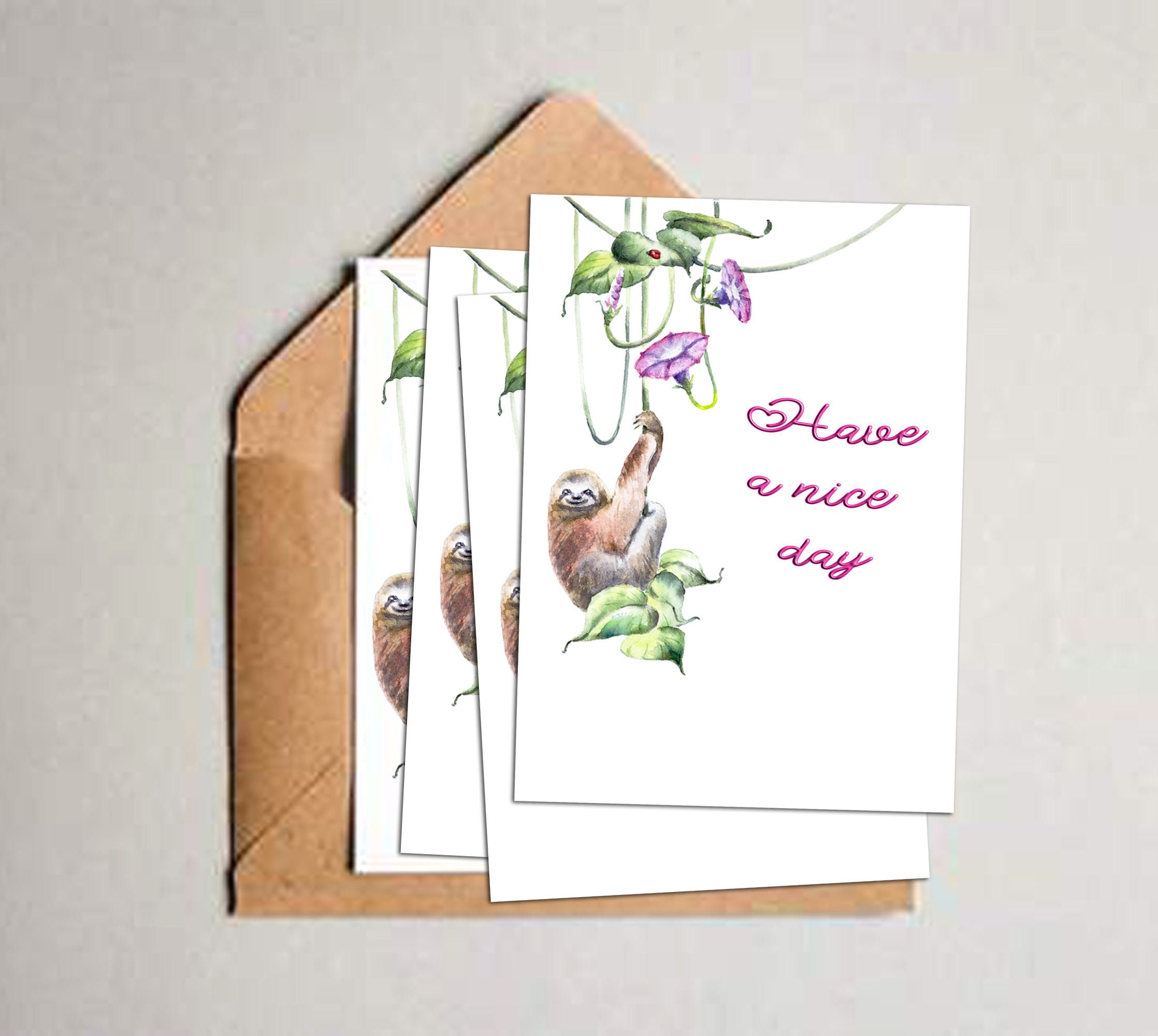 Sloth Printable Stationery Note Card. Sloth Watercolor - Etsy
